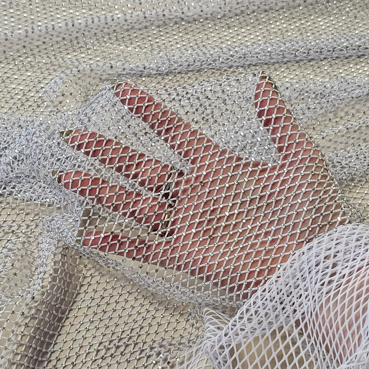 Diamante Mesh Optic Silver | Wholesale & Retail | Silk World