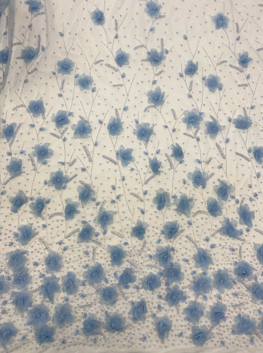 Embellished 3D Tulle (K25905) Pale Blue | Silk World