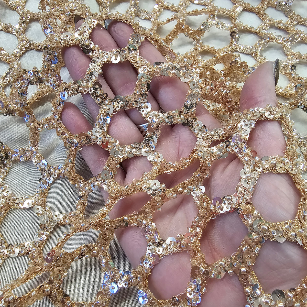 Sequined Honeycomb Net LV13194 Copper – Silk World
