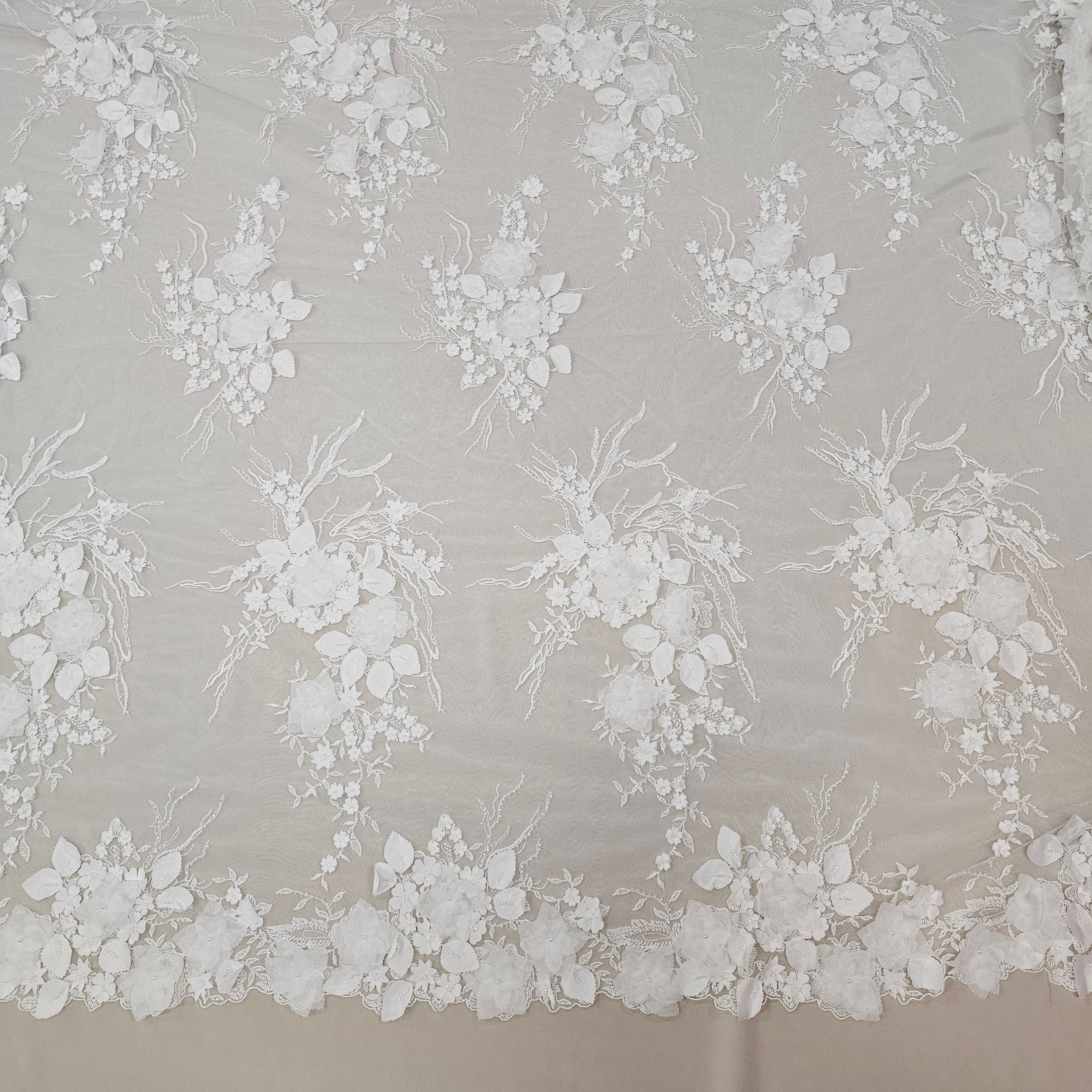 Floral Embellished Tulle (LV13262) Ivory | Wholesale Fabric | Silk World