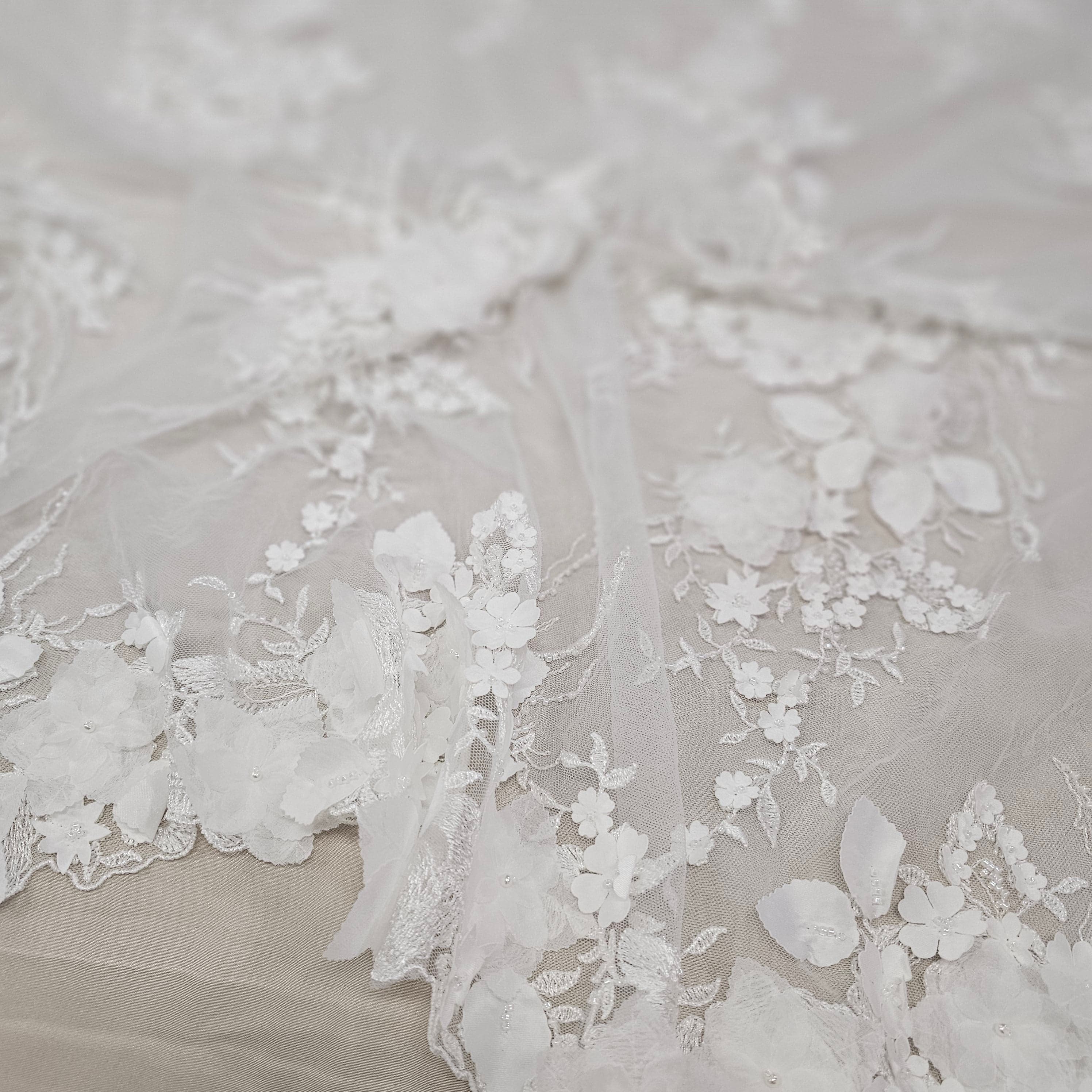Floral Embellished Tulle (LV13262) Ivory | Wholesale Fabric | Silk World