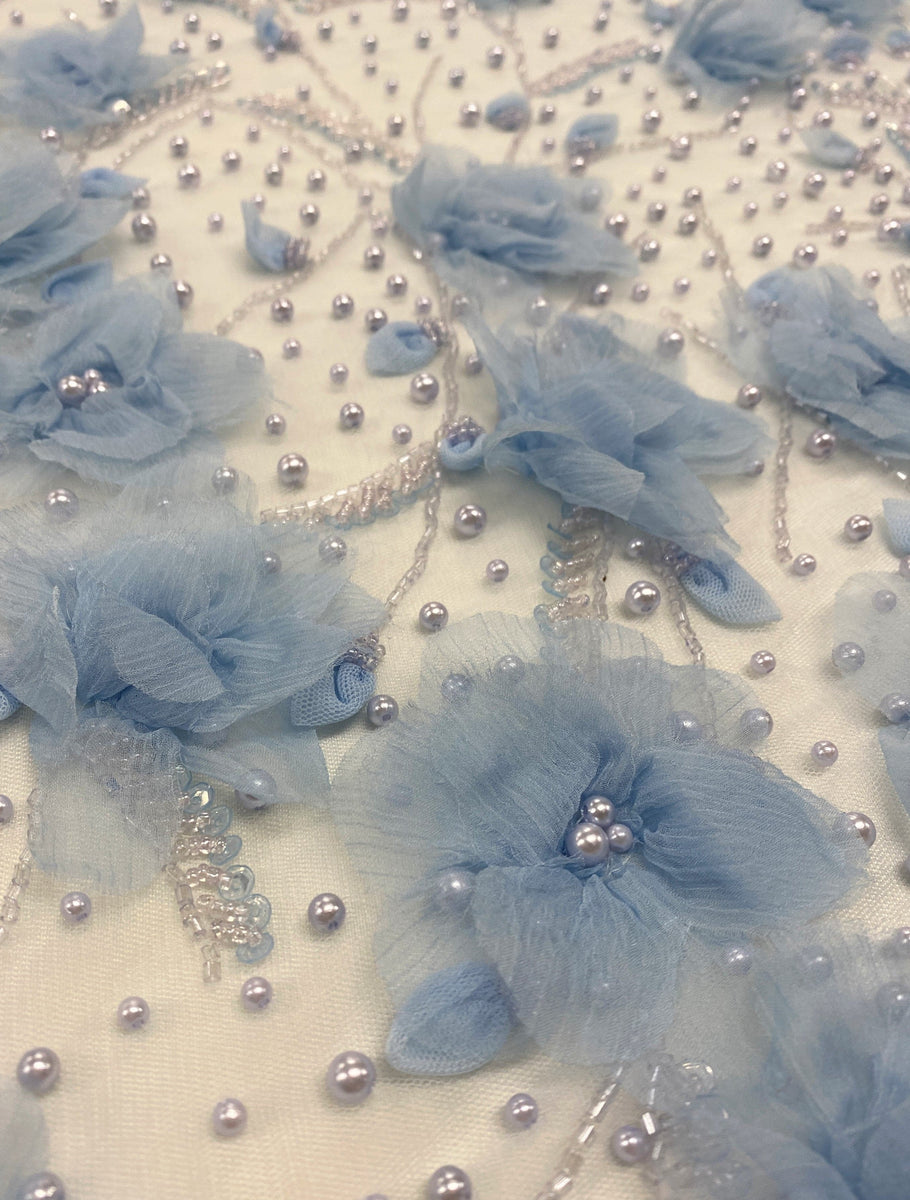 Embellished 3D Tulle (K25905) Pale Blue | Silk World