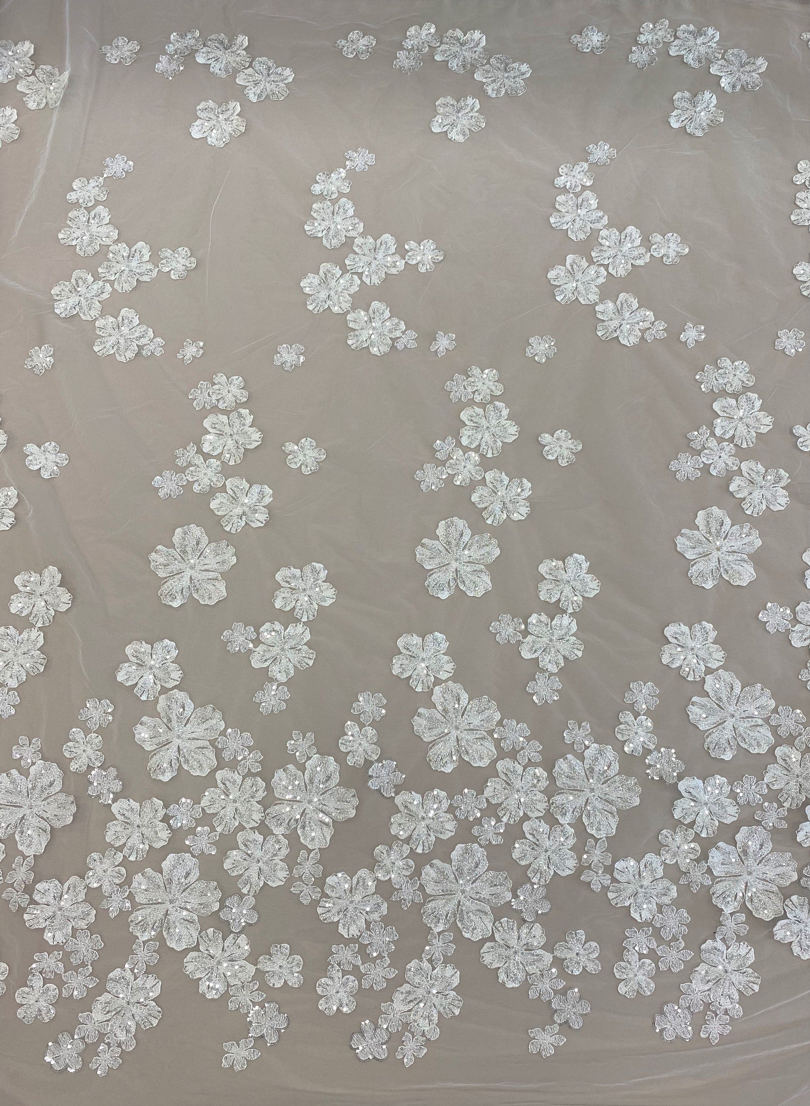 Embellished Floral Tulle (VJ3356028) Ivory – Silk World