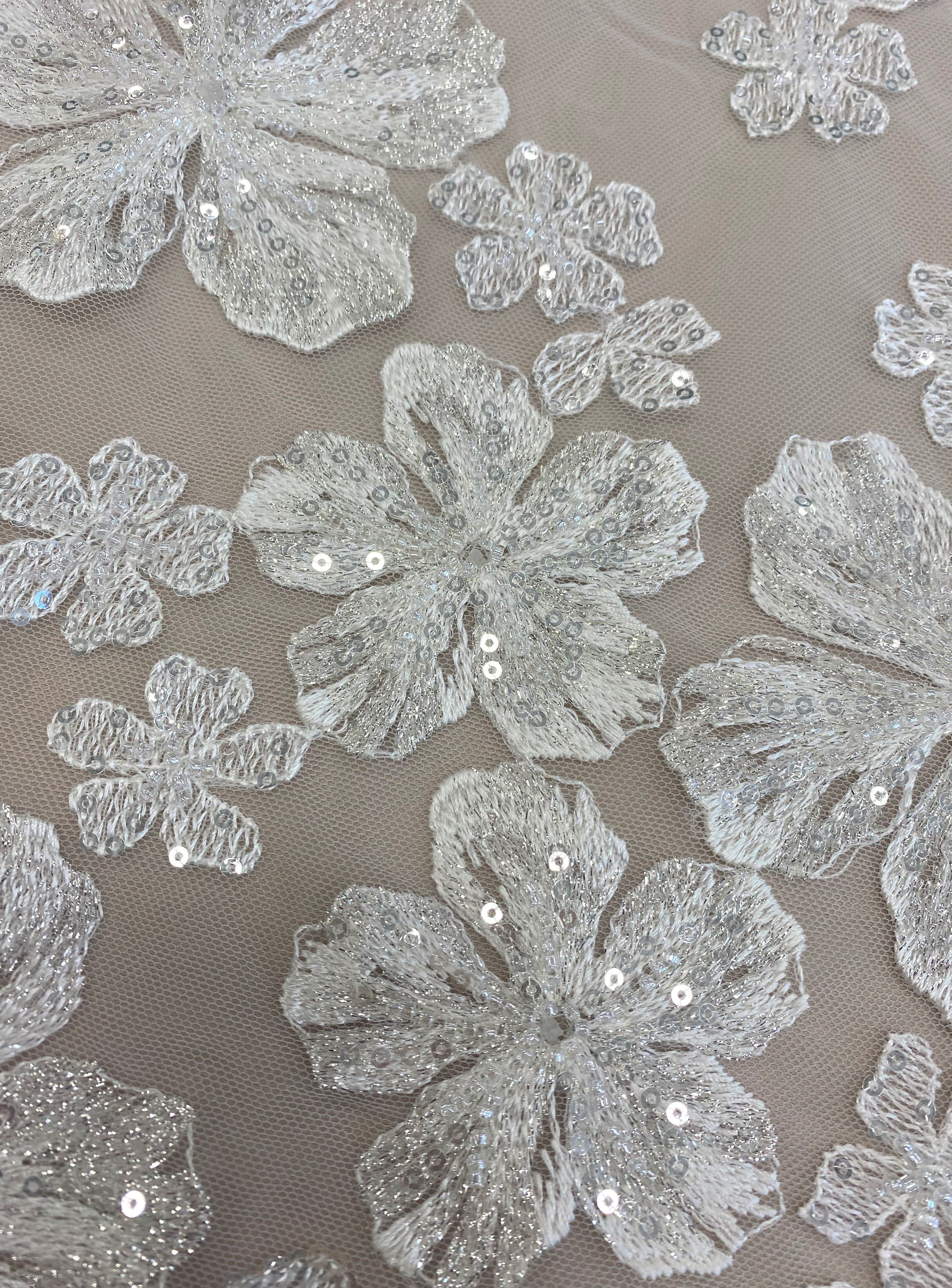 Embellished Floral Tulle (VJ3356028) Ivory – Silk World