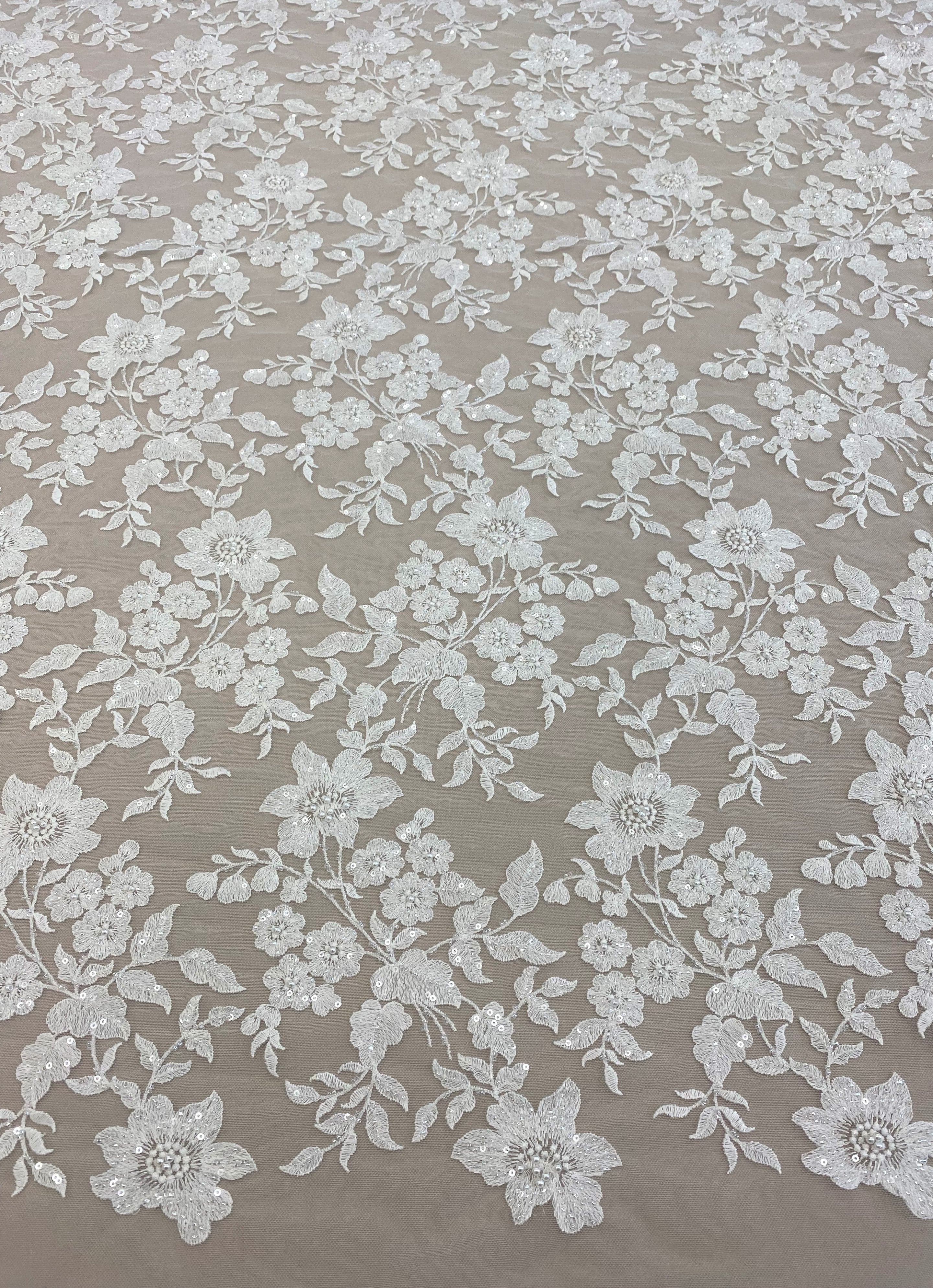 Embellished Floral Tulle (VJ3356050) Ivory – Silk World