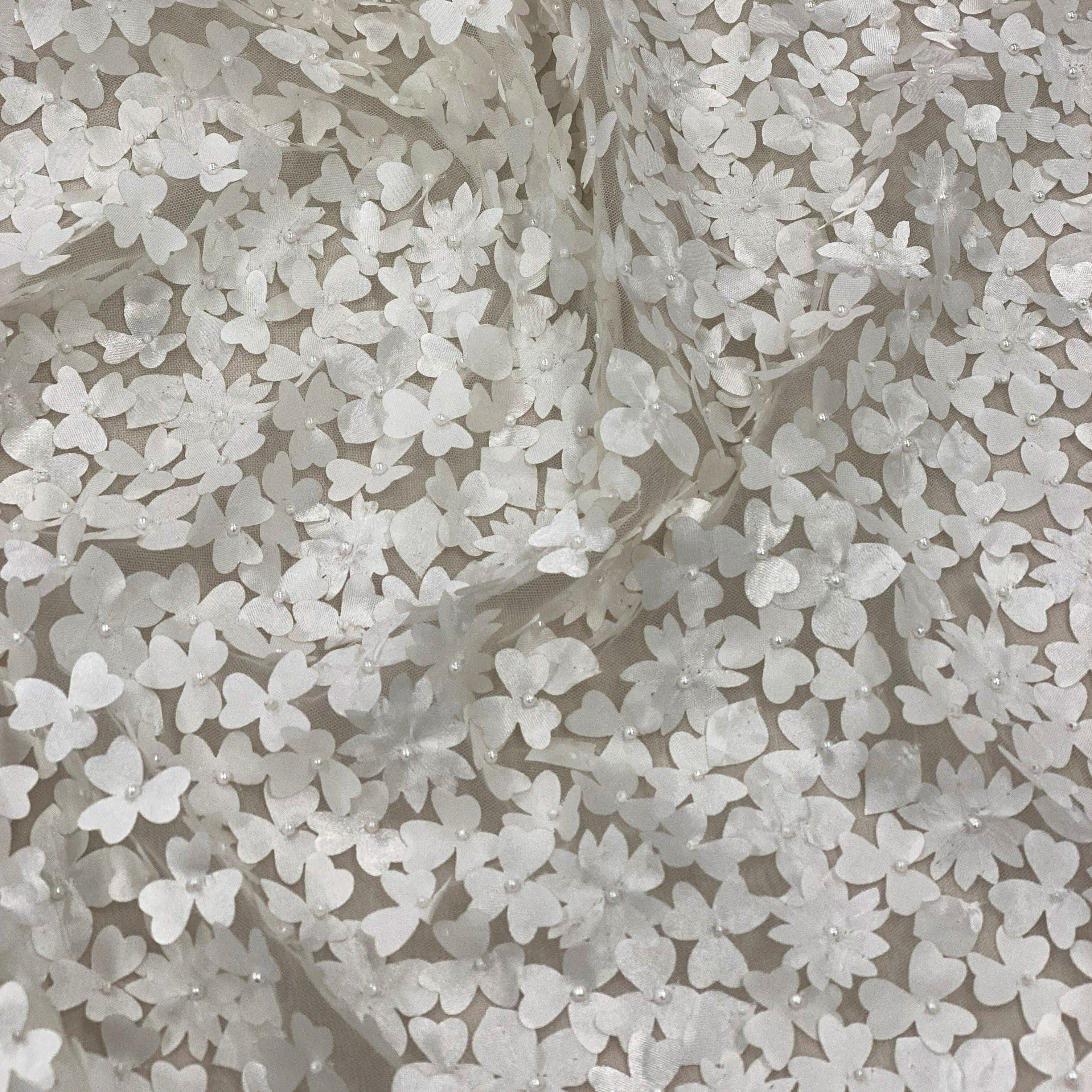 Floral Embellished Tulle K25736 Ivory | Wholesale Fabric | Silk World